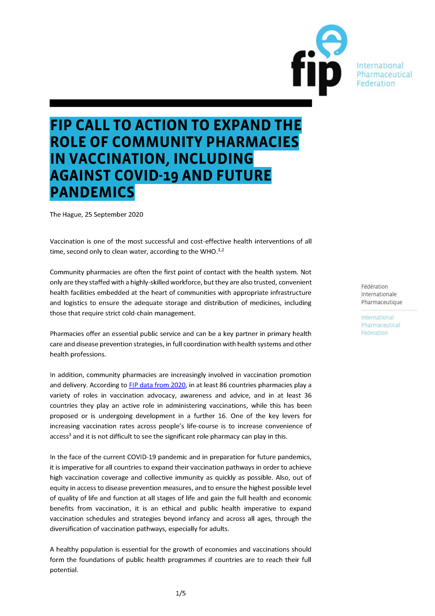 FIP call to action to expand the role of community pharmacies in ...